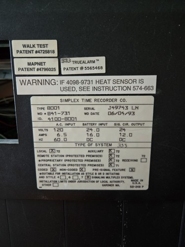 Simplex 4100-8001 Main Operator Panel With 562-771 Master Controller ...