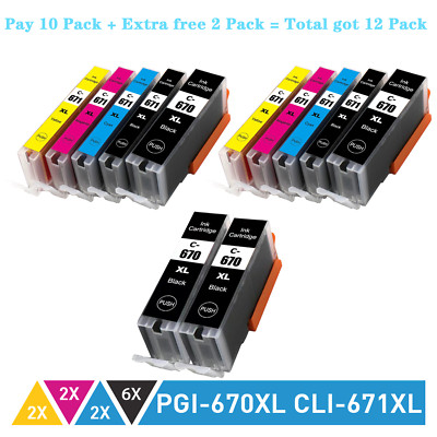 10 Ink cartridges PGI-670XL CLI671XL for Canon PIXMA TS5060 TS6060 ...