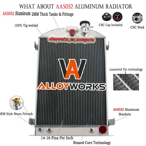 3 Row Aluminum Radiator For 1930-1931 1932 Ford Model-A/Chevy-V8-Engine ...