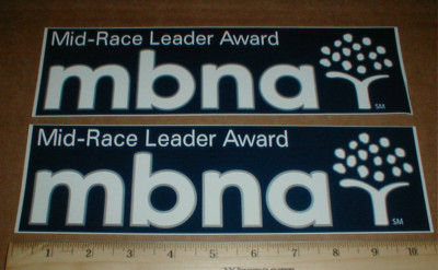 PAIR Nascar racing contingency fender decal sticker MBNA NOS Rare ...