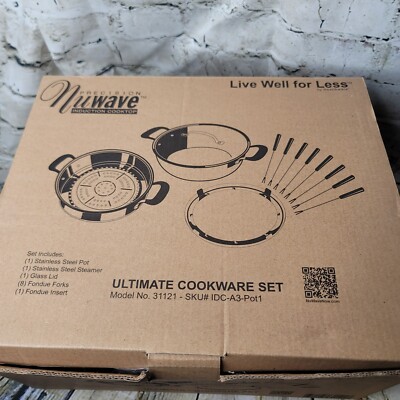 Nuwave Cookware Set 3.5 Qt Pot w Lid Model 31121 Steamer and Fondue Set ...