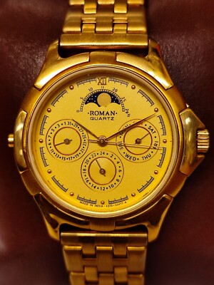 HMT ROMAN MULTIFUNCTION MOON PHASE NEW OLD STOCK 4310-01A INDIA MEN ...