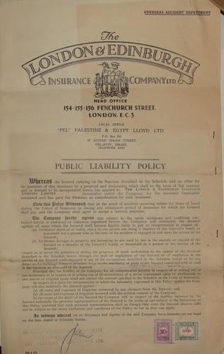 1950s The London Edinburgh Insurance Company Policy Palestine Egypt ...