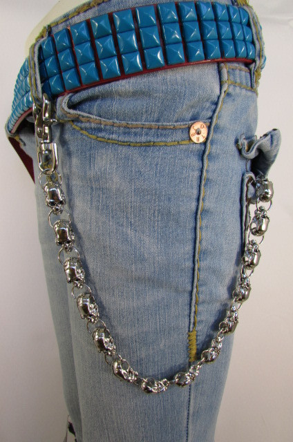 Heavy Silver Metal Long Jeans Wallet Key Chain Large Chunky Skulls ...