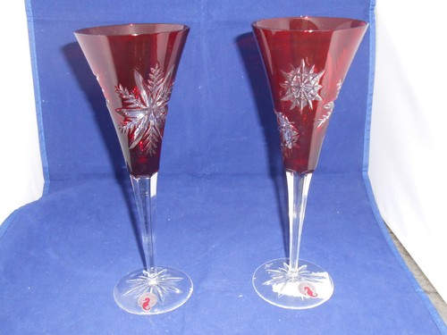 WATERFORD CASED CRYSTAL SNOW CRYSTALS RUBY FLUTES - SET OF 2 - NEW IN ...