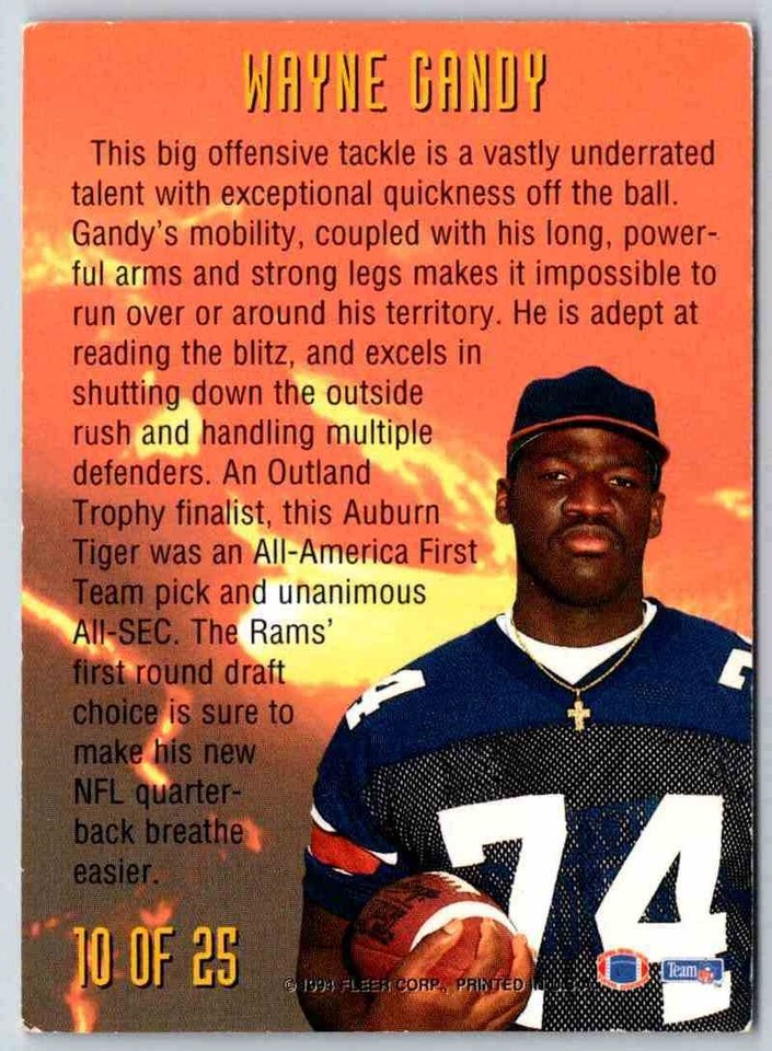 1991 Fleer Ultra Wayne Candy #10 OF 25 Football Card | eBay