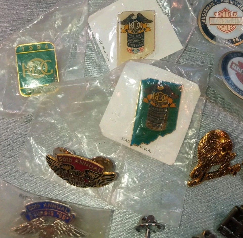 VINTAGE 11 PIN 3 SHOP HARD STICKER ENAMEL HARLEY DAVIDSON STURGIS LOT ...