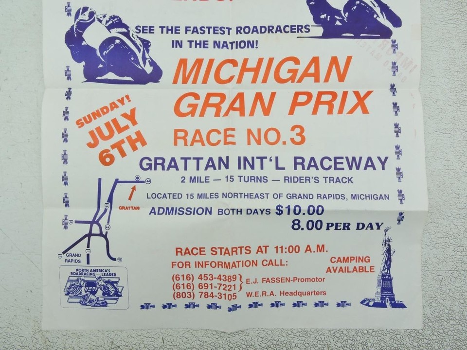 1986 Michigan Grand Prix Motorcycle Road Race Poster Honda Yamaha ...