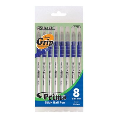 BAZIC Prima Blue Stick Pen w/ Cushion Grip (8/Pack) | eBay