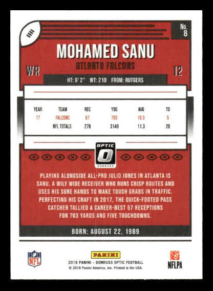 2018 Donruss Optic #8 Mohamed Sanu Atlanta Falcons | eBay
