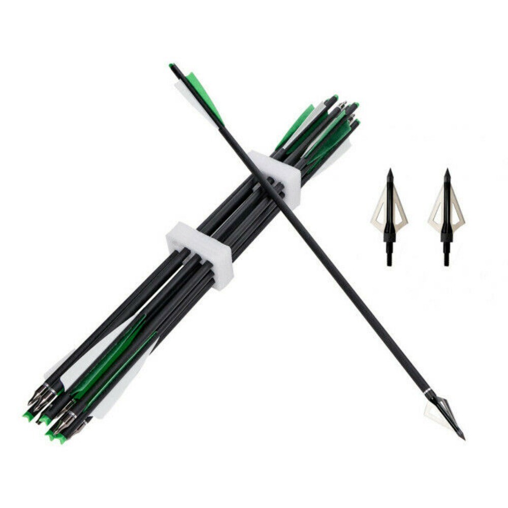 12Pcs 20inch Crossbow Bolts Arrow OD 8.8mm Carbon Shaft W/ 12Pcs Broad ...