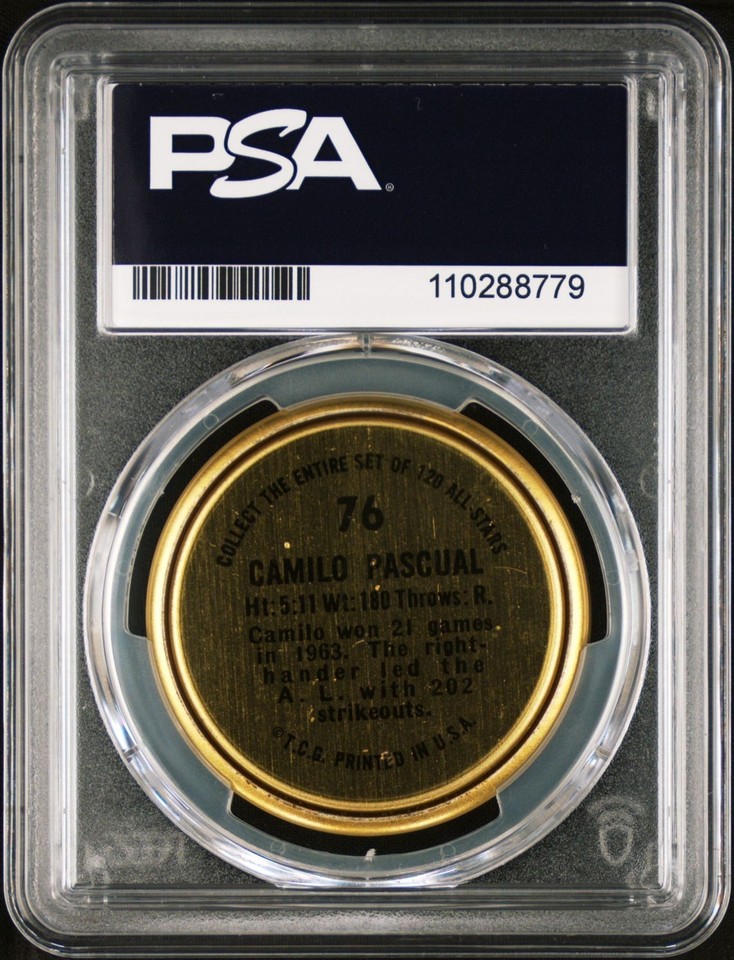 1964 Topps Baseball Coin Pin 76 CAMILO PASCUAL Minnesota Twins PSA 8 NM ...