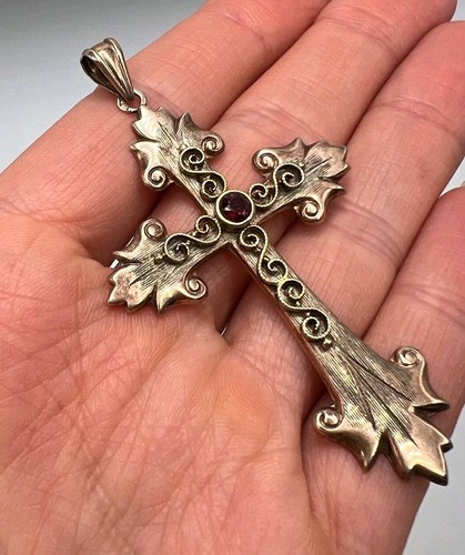 Vintage Gilt Silver 835 Christian Jewelry Pendant Cross Garnet Marked ...