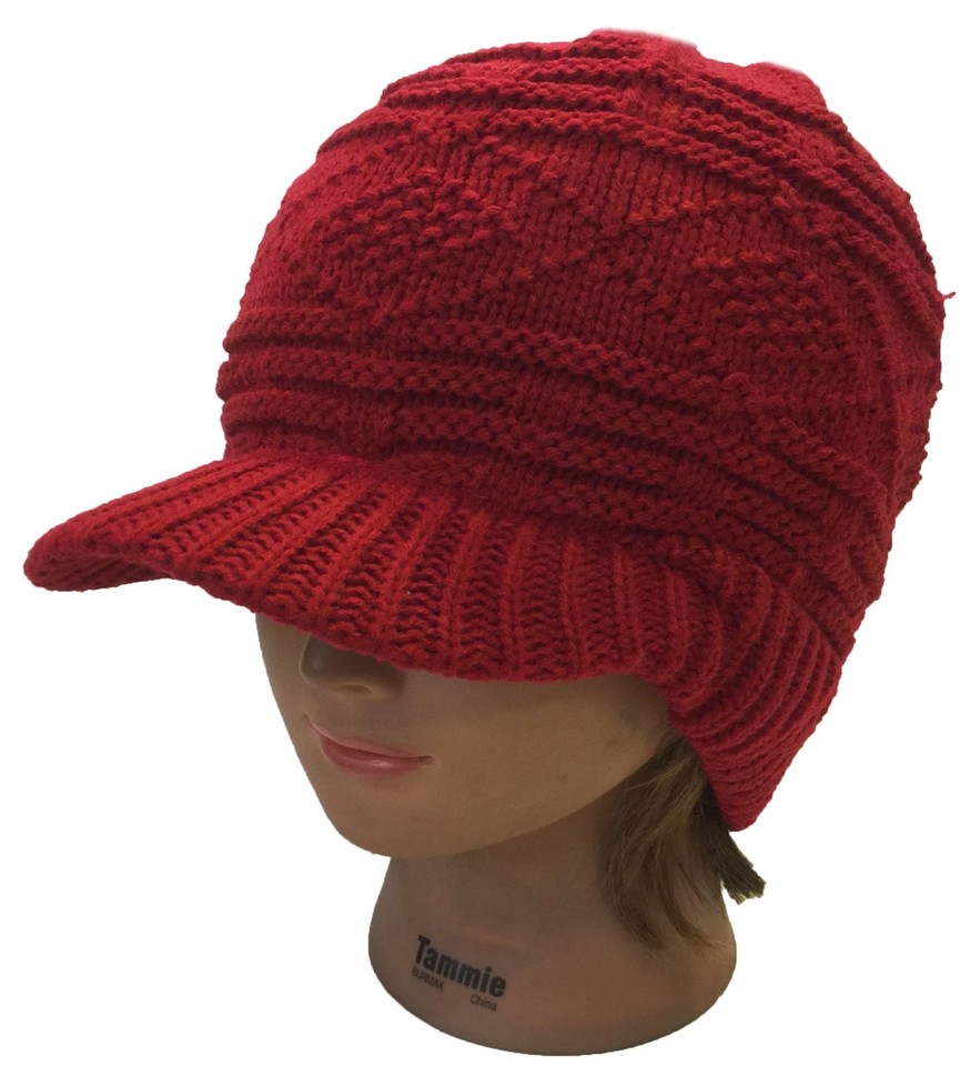 Ladies Women Knit Visor Beanie Warm Winter Ski Hat Cap | eBay
