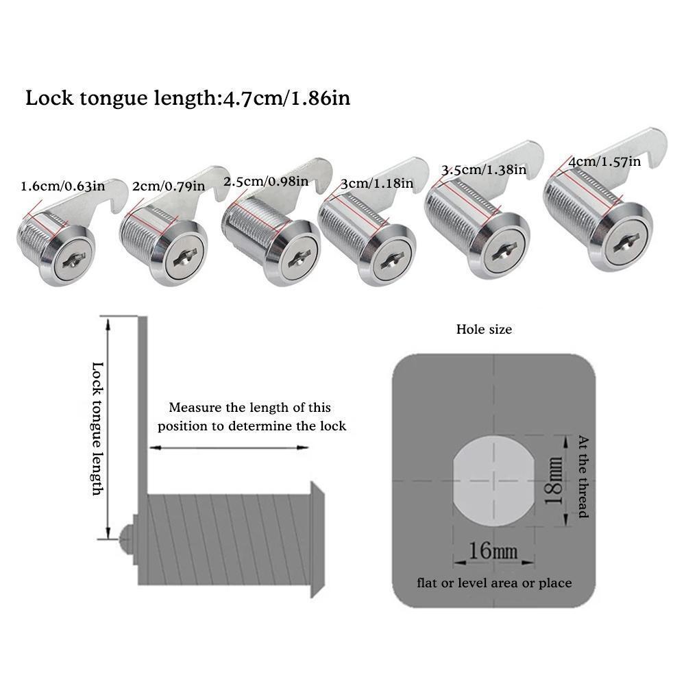 16-40mm Cam Lock Door Barrel with 2 Key Drawer Cabinet Box Mail Cupboa ...