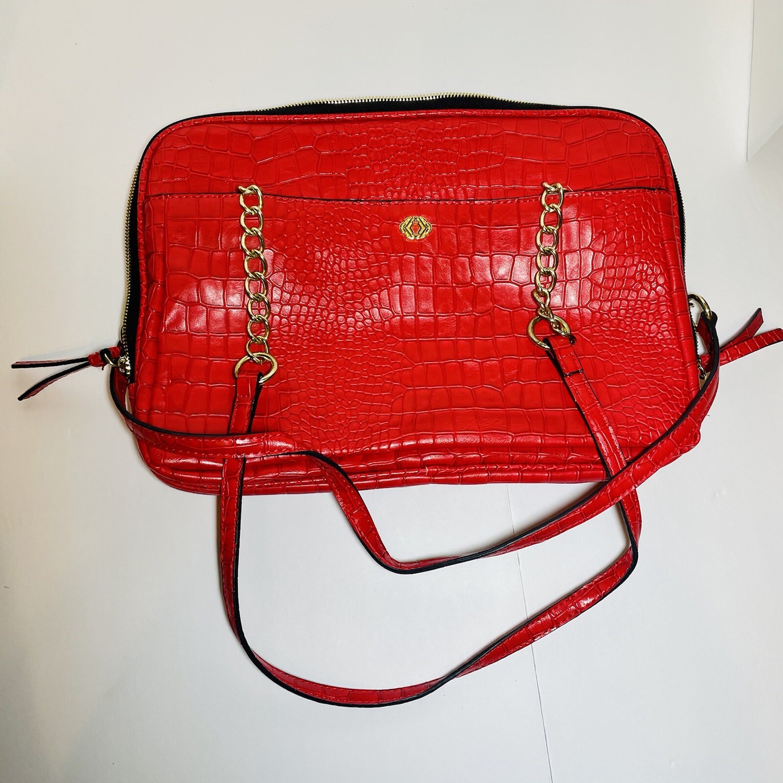 Kate Landry Red Statement Crocodile Skin Bag - Gem