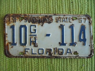 1957 Florida TRUCK License Plate FL 57 Tag Broward Co Sunshine State 10 ...
