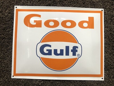 Vintage Good Gulf gasoline oil advertising gas pump sign excellent cond ...