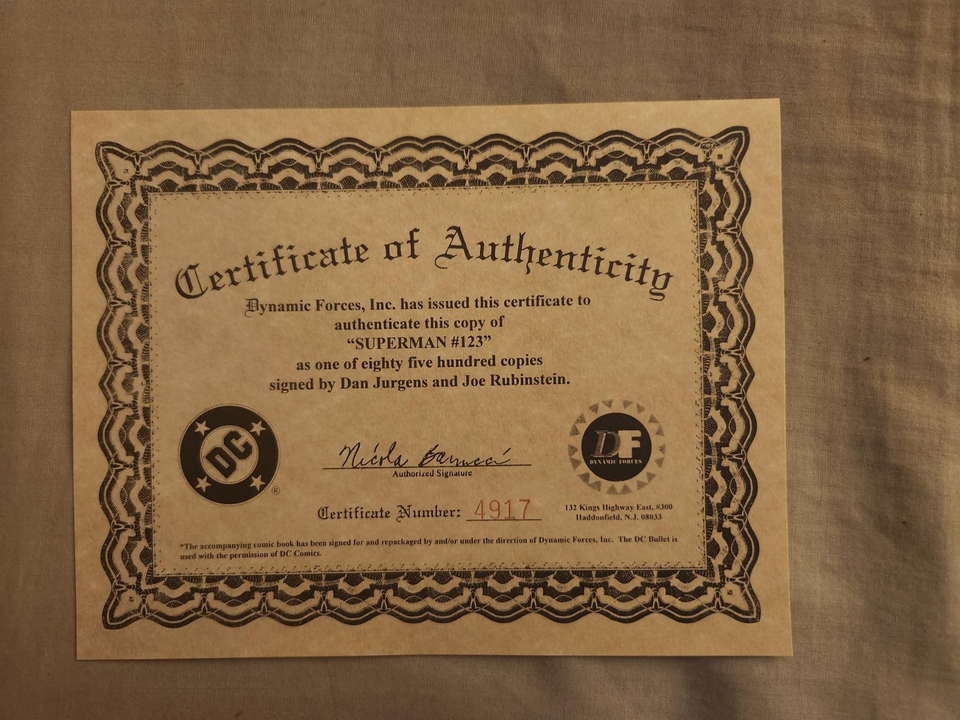 Superman #123 Variant Signed Dan Jurgens, Joe Rubinstein COA Brand-New ...