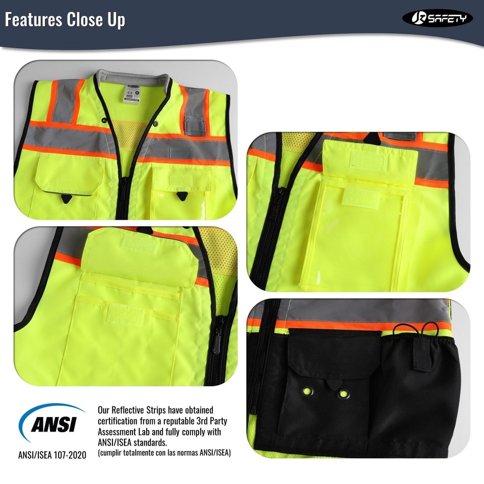 JKSafety Hi-Vis Unisex Surveyor Safety Vest Heavy Duty PPE Inner ...