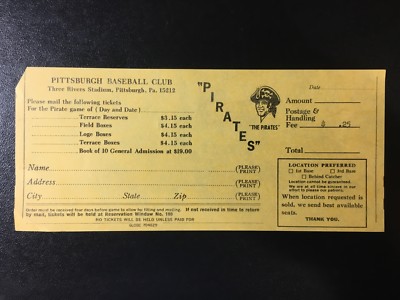 Vintage Pittsburgh Pirates Baseball Club Season Ticket Order Form | eBay