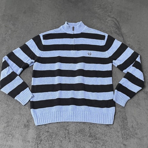 Chaps Ralph Lauren 1/4 Zip Sweater Mens Blue Stripe Mock Neck Blokecore ...