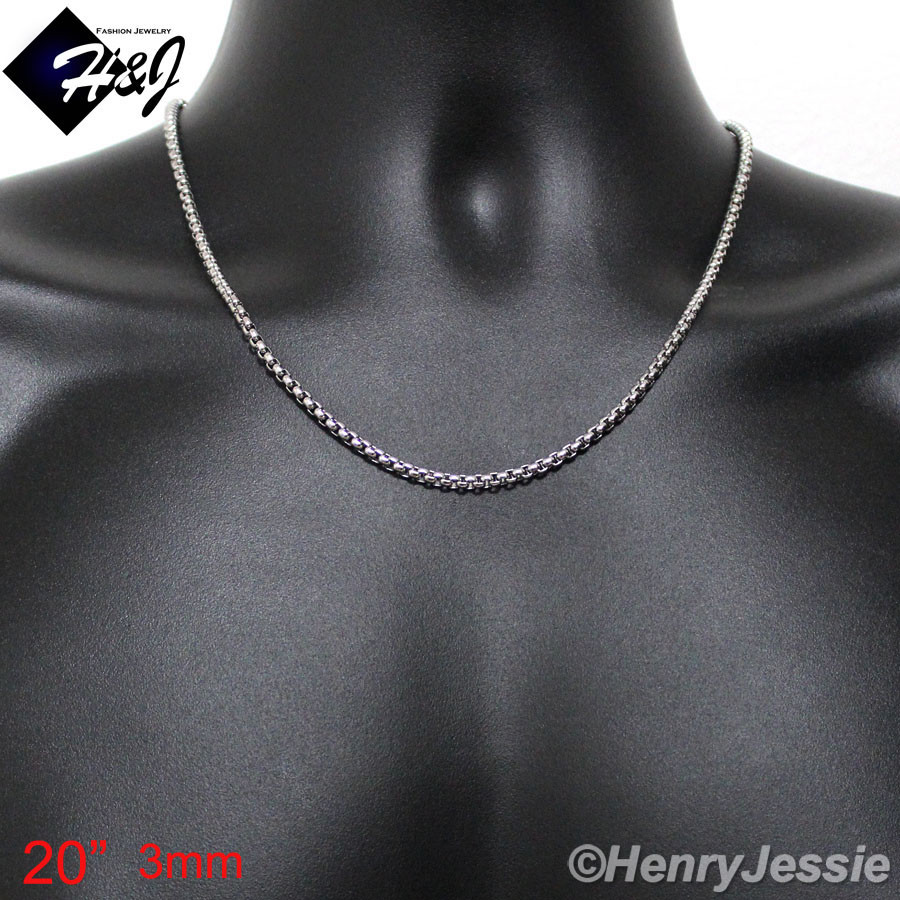 16-40"MEN Stainless Steel 2mm/3mm/4mm/5mm/7mm Silver Smooth Box Chain ...