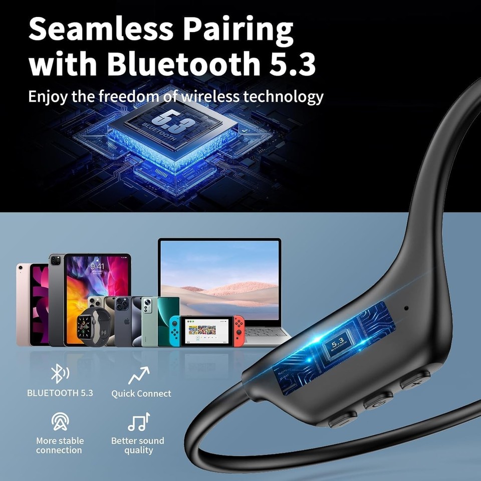 Bone Conduction Headphones, Wireless Bluetooth 5.3 Open-Ear Headphones ...