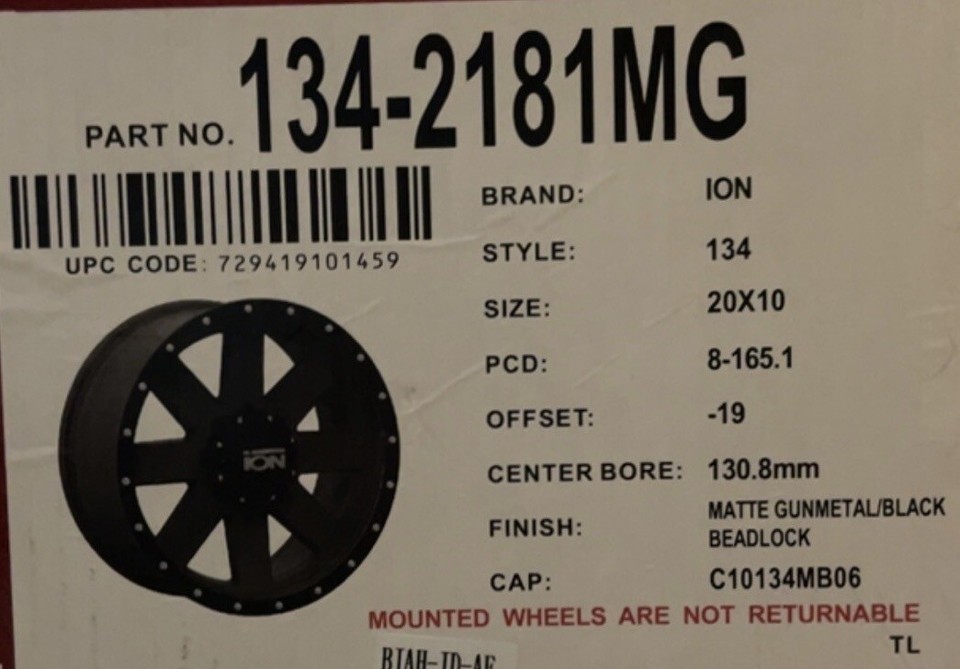 ION 134-2181MG Matte Gunmetal Wheel 20x10 8-165.1 Offset 19 Bore 130 ...
