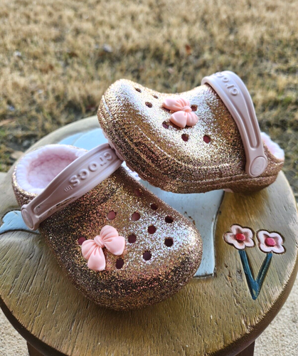 Crocs Classic Lined "PINK Bows/Gold Metallic" Girls' BRAND NEW Toddler ...