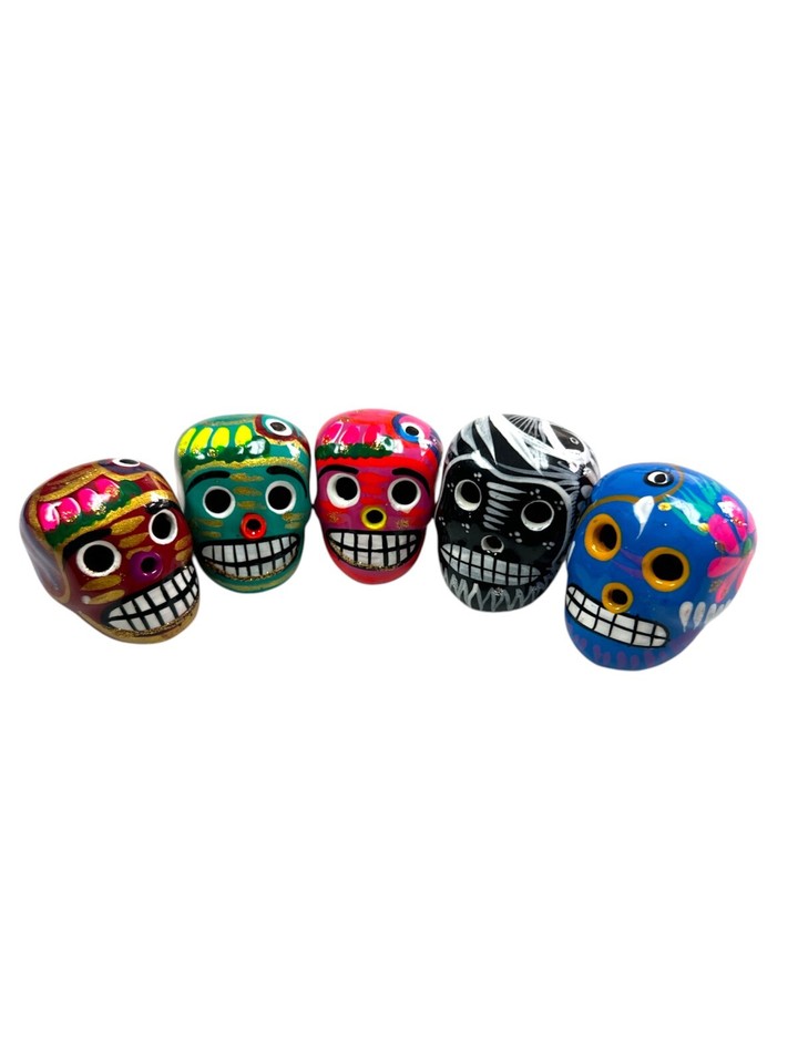 5PC WHOLESALE SET MINI CERAMIC SKULLS, MADE IN MEXICO, DIA DE MUERTOS ...
