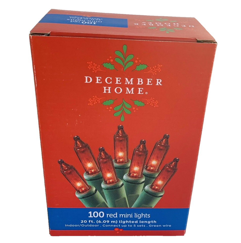 RED Mini Lights String 100 Count Christmas Incandescent Green Wire 20 ...