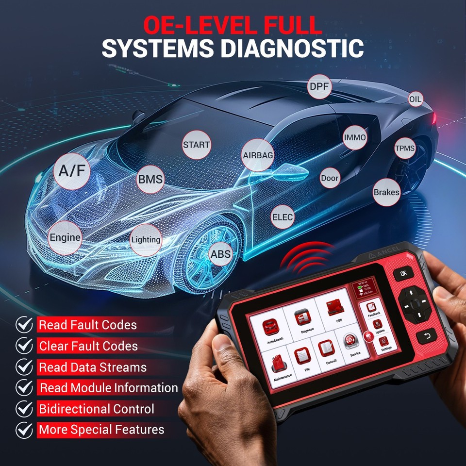 ANCEL DS410 Lite OBD2 Scanner Bi-directional All System Car Diagnostic ...