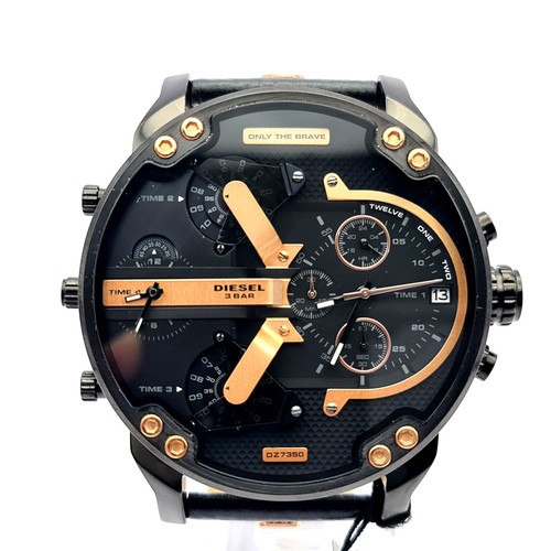 Diesel Mr. Daddy 2.0 51mm Black Stainless Steel Case with Black Leather ...