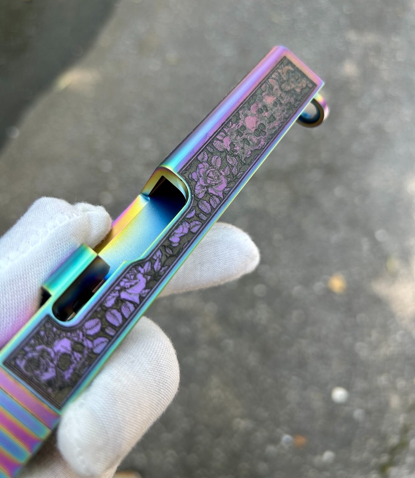 Glock 19 Custom Engraved Slide – Skulls & Roses | Holographic RMR Cut ...