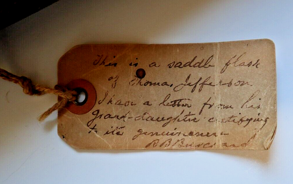 THOMAS JEFFERSON PERSONALLY OWNED SIGNED SADDLE FLASK EX JOHN LATTIMER ...
