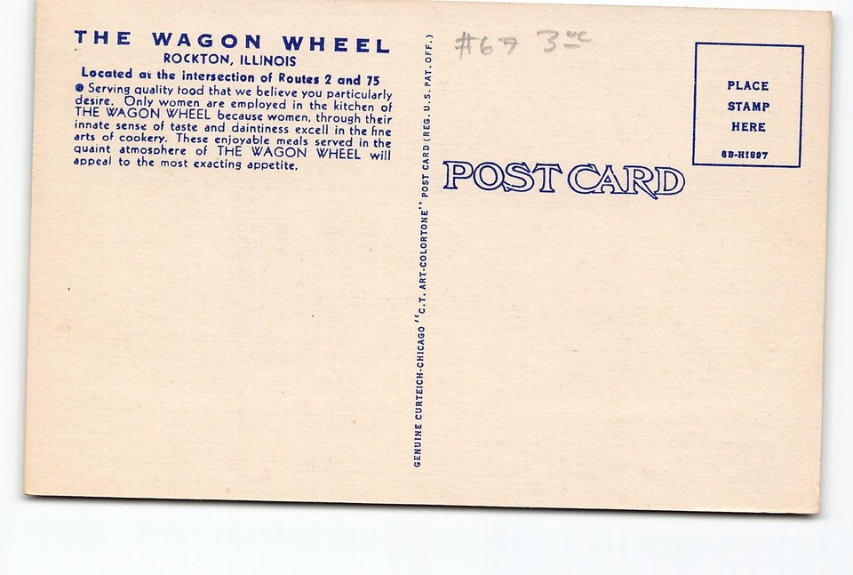 Wagon Wheel Trophy Room Gay Nineties Room Rockton IL Linen Postcard Vtg ...