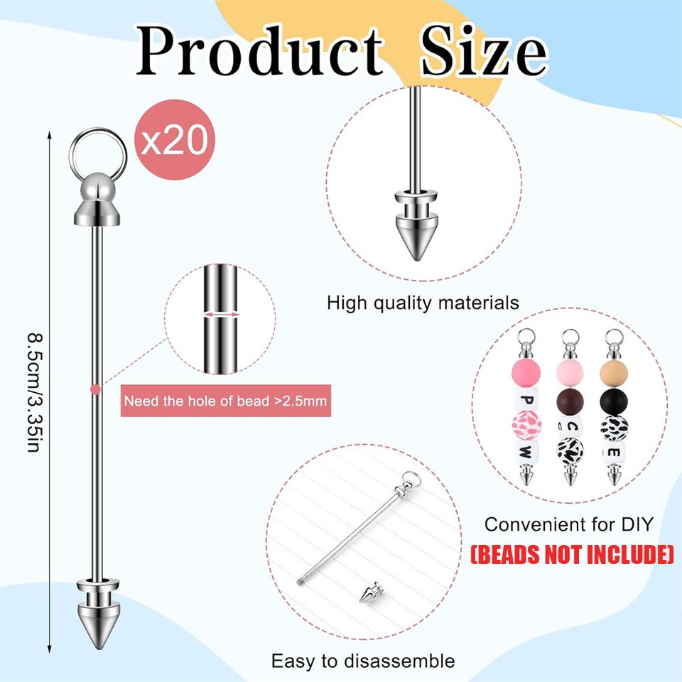 20Pcs Beadable Keychain Bar, Metal DIY Blank Bead Key Chain Making ...