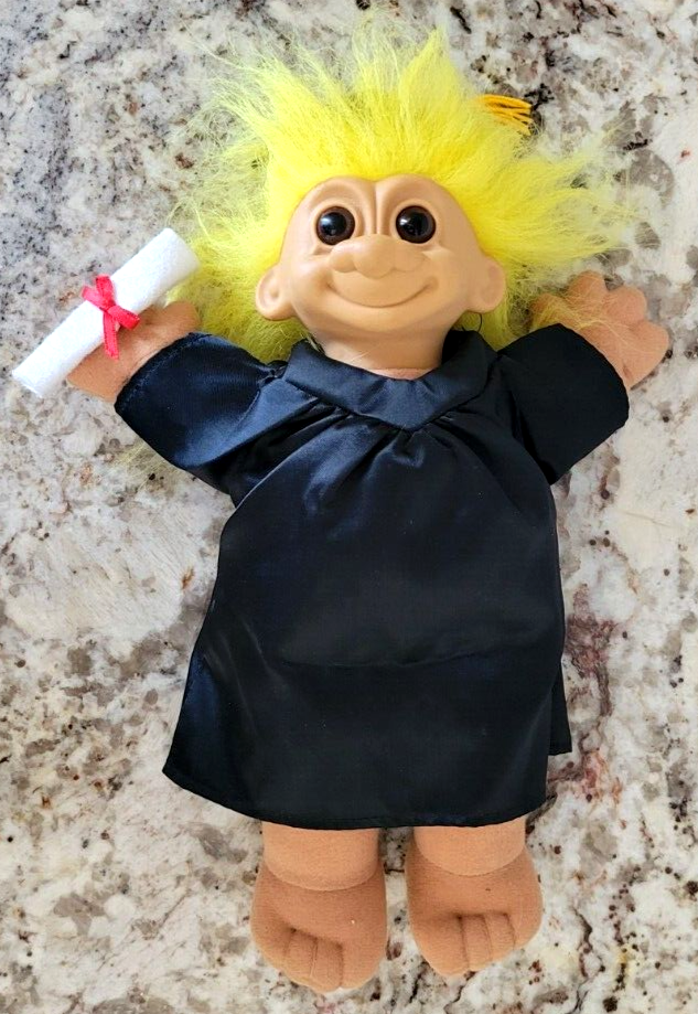 Vintage Russ 10" Troll Doll Graduation Cap Gown & Diploma Yellow Hair ...