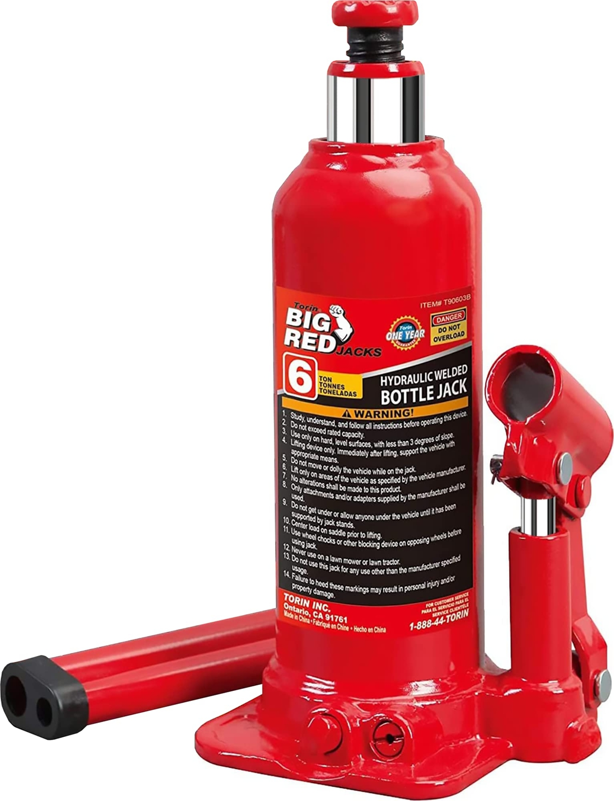 BIG RED 6 Ton (12,000 LBs) Capacity Hydraulic Welded Bottle Jack, ‎Red ...