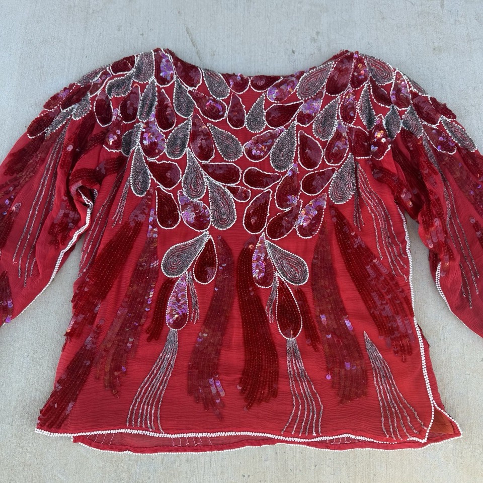 Vintage Art Deco Pure Silk Medium Red Rhinestone Sequin Bling Beaded ...