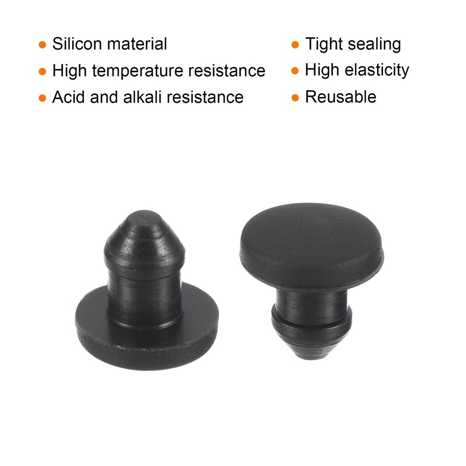Silicone Snap in Locking Hole Plugs, Seal Cover Panel Round 4.5mm Black ...