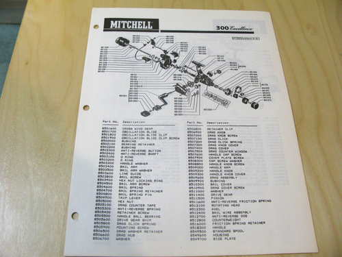 Mitchell 300 306 308 Excellence 310UL 630 650 +++ reel schematic lot of ...