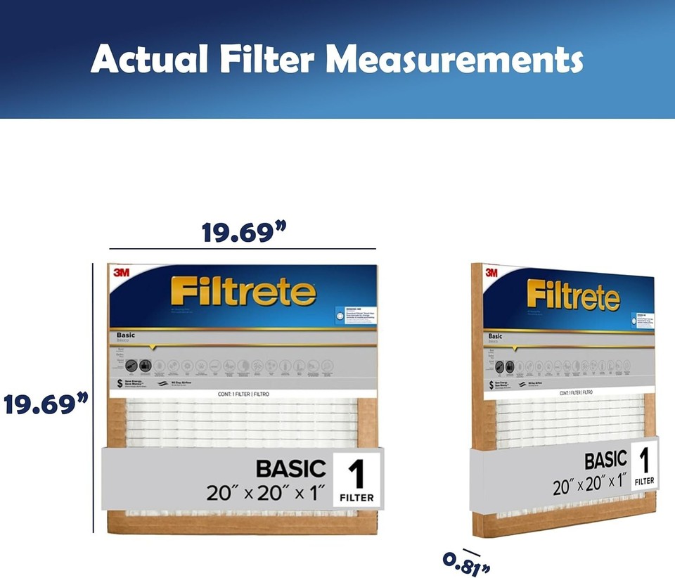 Filtrete 20x20x1 Air Filter, 3M MERV 5 HVAC AC Furnace Filter ...