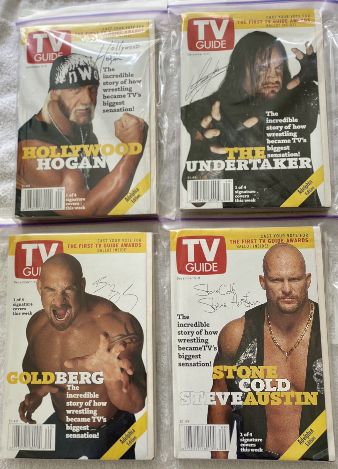 TV GUIDE: 1998 WWF/ WCW Set of All 4 Dec 5-11;Austin ,Goldberg, Hulk ...