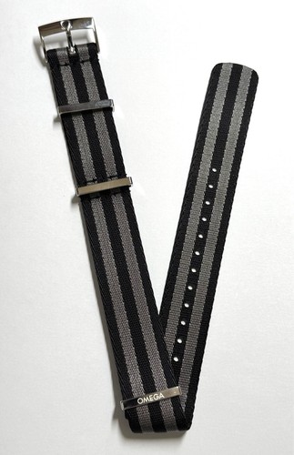Original Omega 20mm BLACK / GREY / GRAY Nylon Fabric Watch Band Strap ...