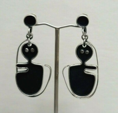 Modernist Figural Sterling Silver Earrings Dangle Scew Back Mexico MCM ...
