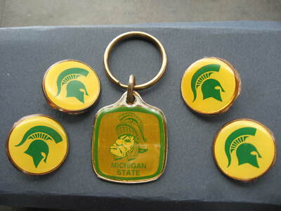 MICHIGAN STATE SPARTANS 4-Pins 1" Vintage Pin Backs & Key Holder Free ...