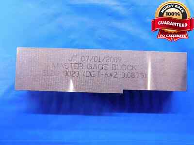 JT MASTER GAGE BLOCK 512G00020 DET-6 #2 .0875 4" X 1" INSPECTION ...