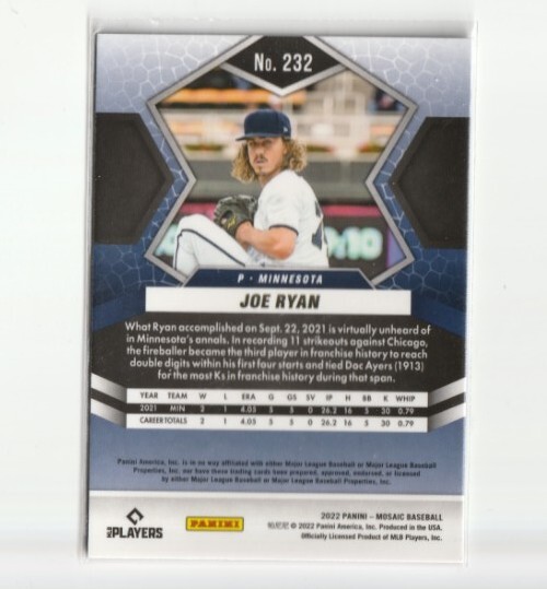 2022 Mosaic Baseball Card #232 Joe Ryan Rookie RC - Minnesota Twins | eBay